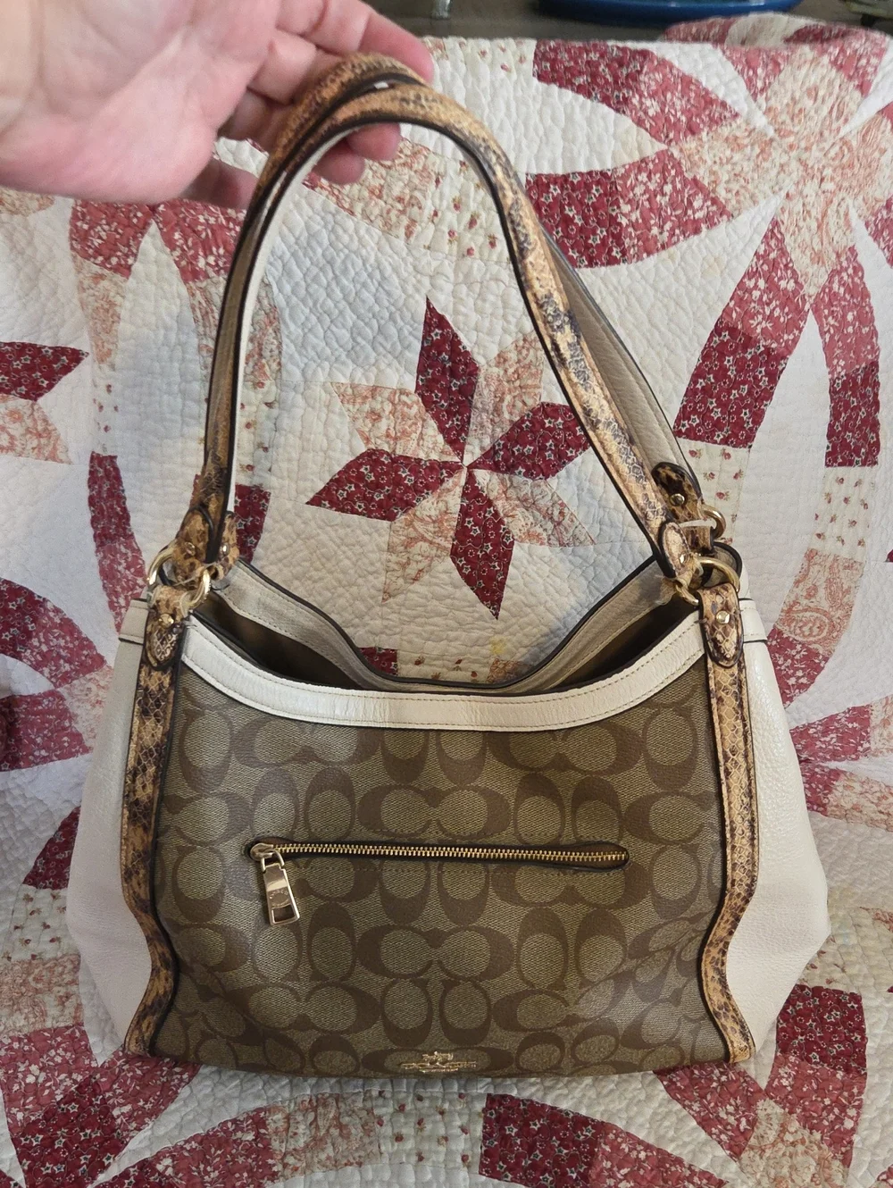 Coach | Bags | Coach Brown Signature Canvas Shoulder Bag With Cream ...